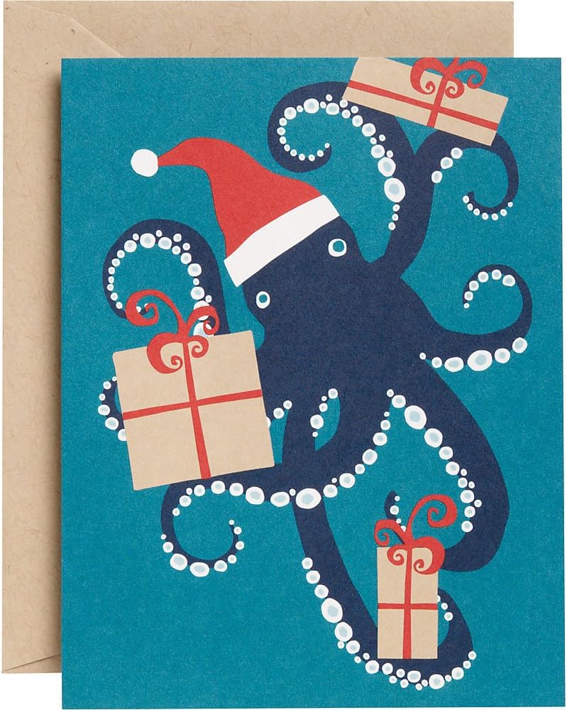 Amazon.com : Paper Source Holiday Octopus A2 Holiday Cards - Set of 10 ...
