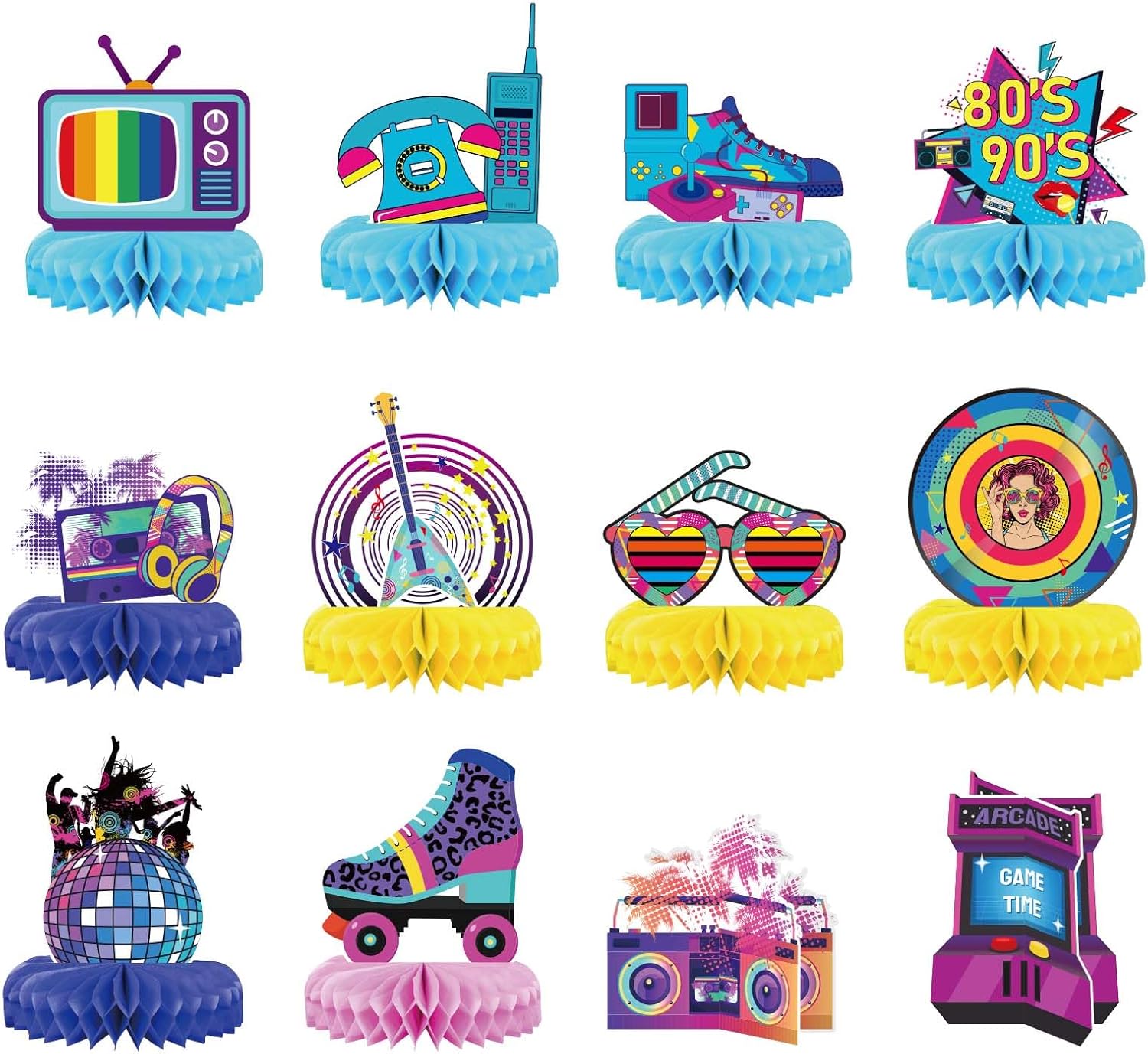 Amazon.com: SUNKIM 12 pcs 80s Party Decorations 90s Theme Honeycomb ...