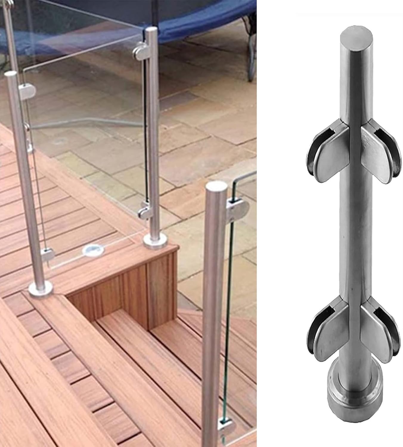 Amazon.com: Glass Railing Post Silver Glass Fence Railing Post, Round ...