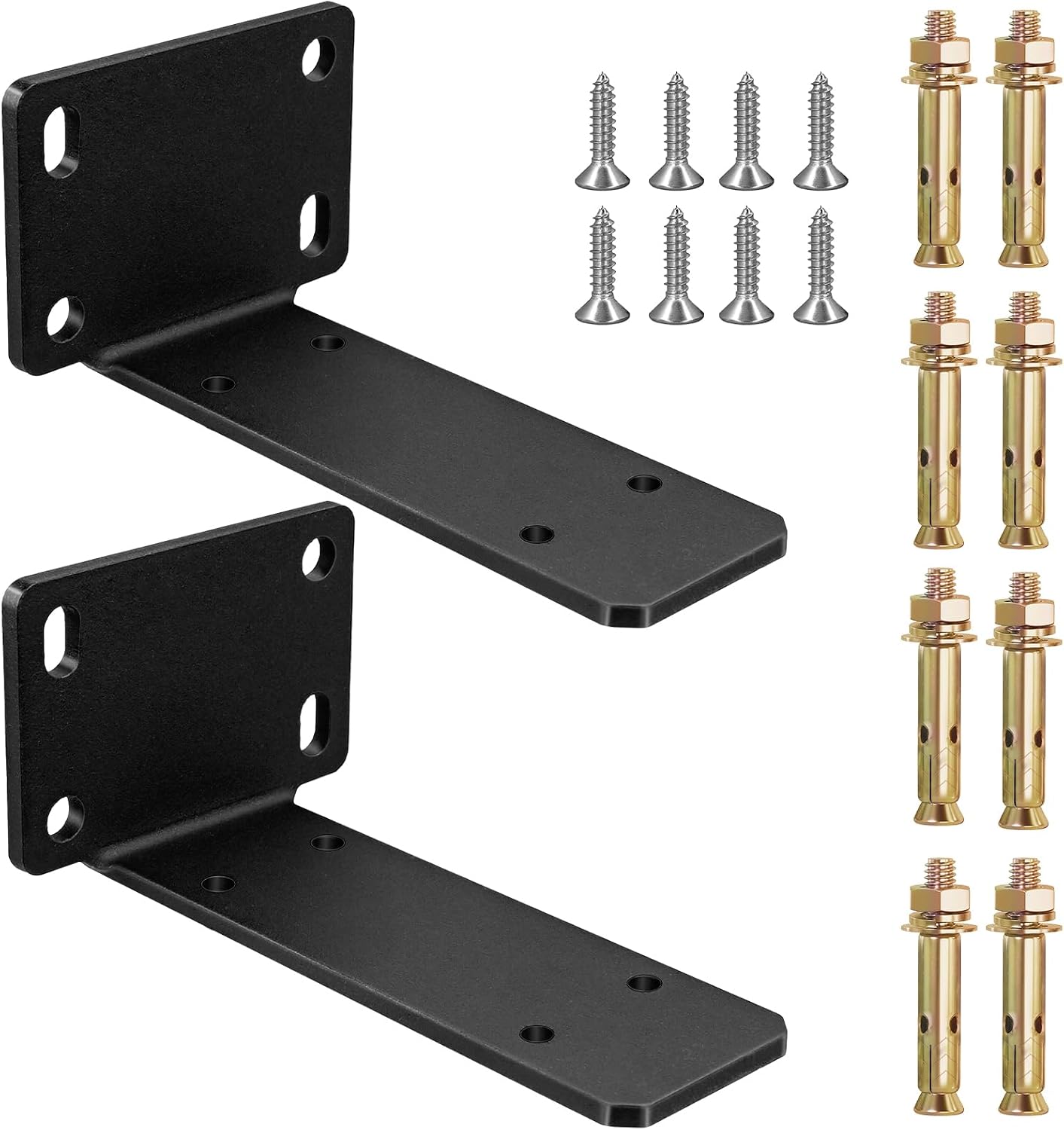 2Pcs 6In Heavy Duty Shelf Bracket, Black Floating Shelf Brackets Metal ...