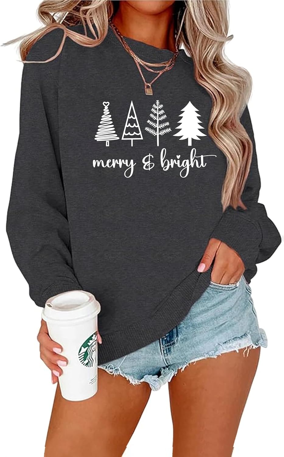 YHHR Womens Christmas Sweatshirt Christmas Tree Graphic Long Sleeve ...