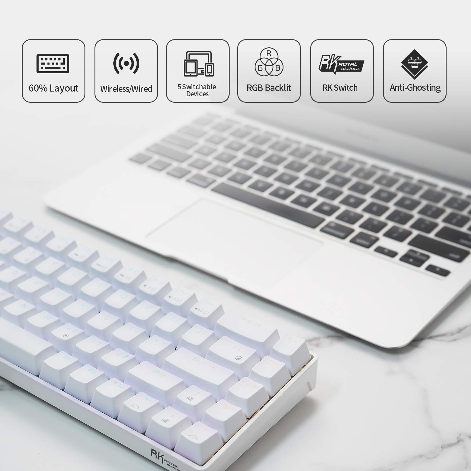 RK ROYAL KLUDGE RK68 (RK855) Bluetooth Wireless/Wired 65% Mechanical ...