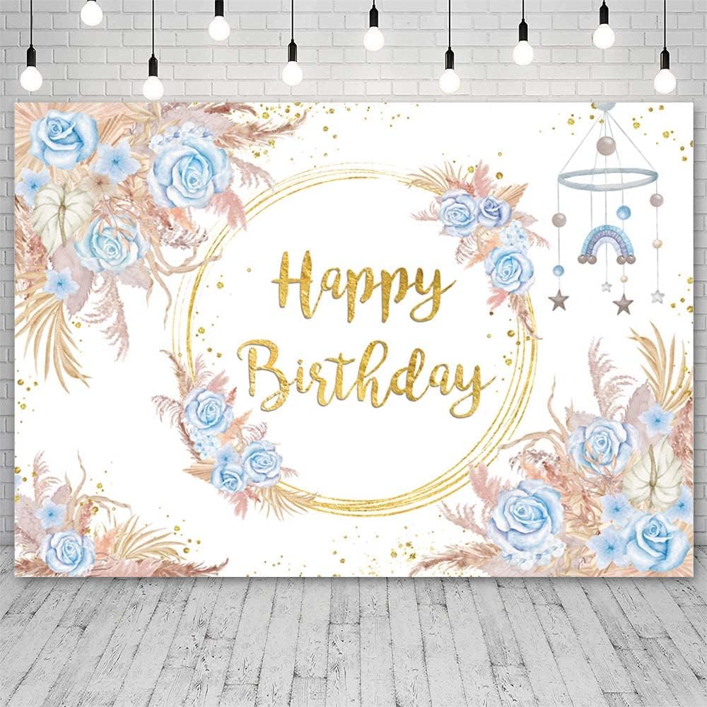 Amazon.com : SENDY 7x5ft Boho Happy Birthday Backdrop for Boy Blue ...