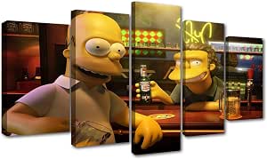 Amazon.com: Oil Painting Canvas Framed Art The Simpsons Bar Toy Games ...