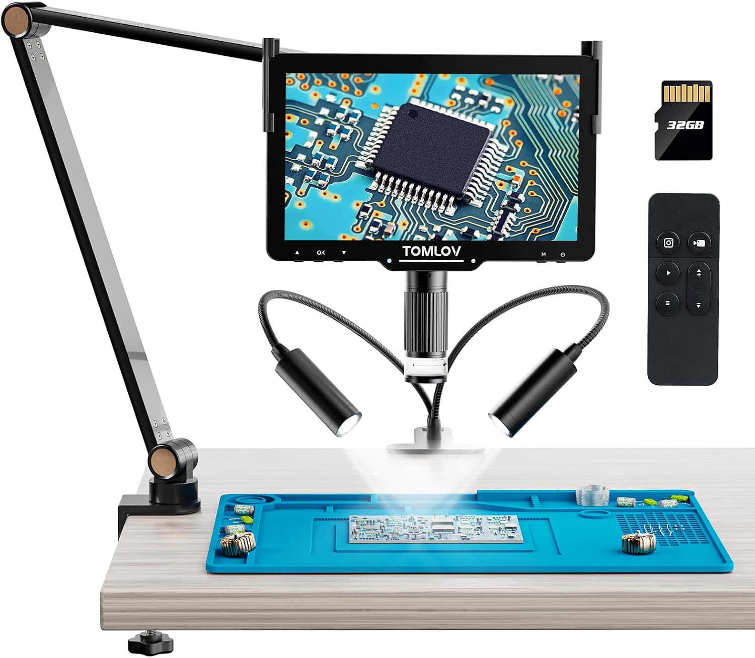 Amazon.com : TOMLOV DM501 Pro 2K Flexible Arm Digital Microscope, 10.1 ...