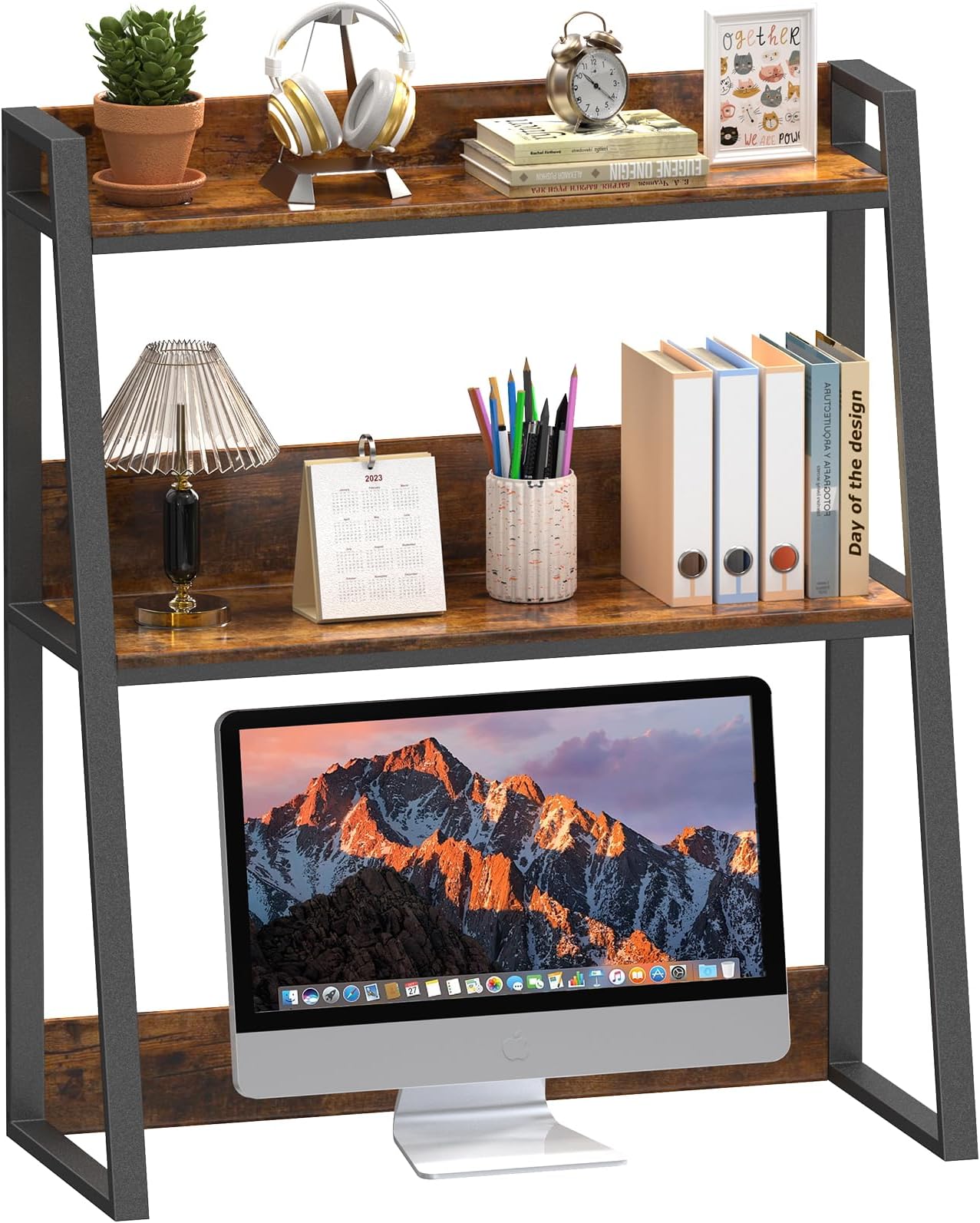 Amazon.com: EasyCom Desktop Bookshelf 35" 2-Tier Multipurpose Wood ...