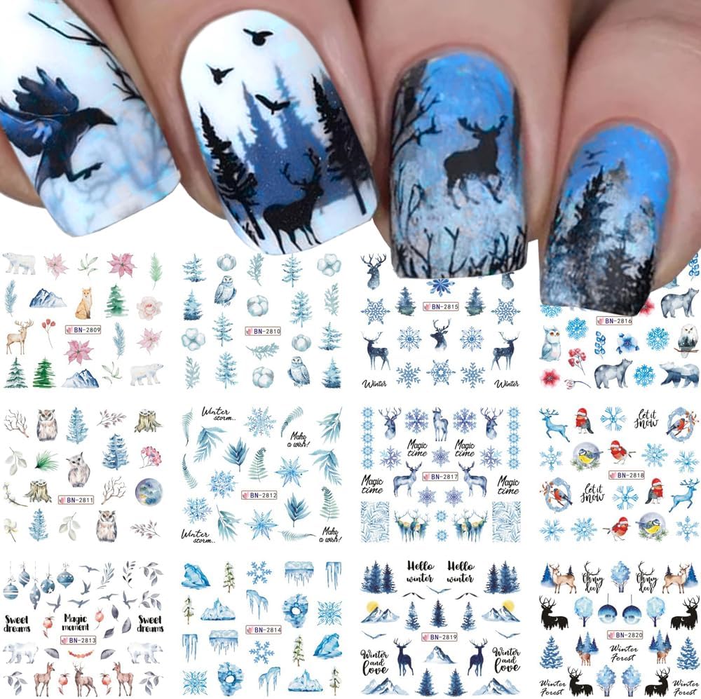 Amazon.com: Winter Nail Art Stickers, Snowflake Nail Decals Water ...