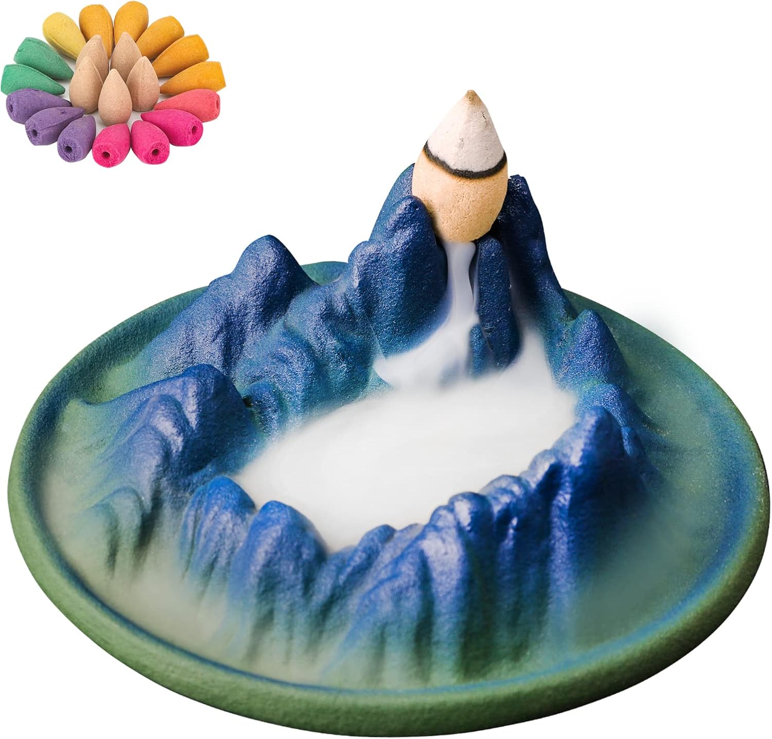 Backflow Incense Burner Ceramic Incense Waterfall with 20 Incense Cones ...