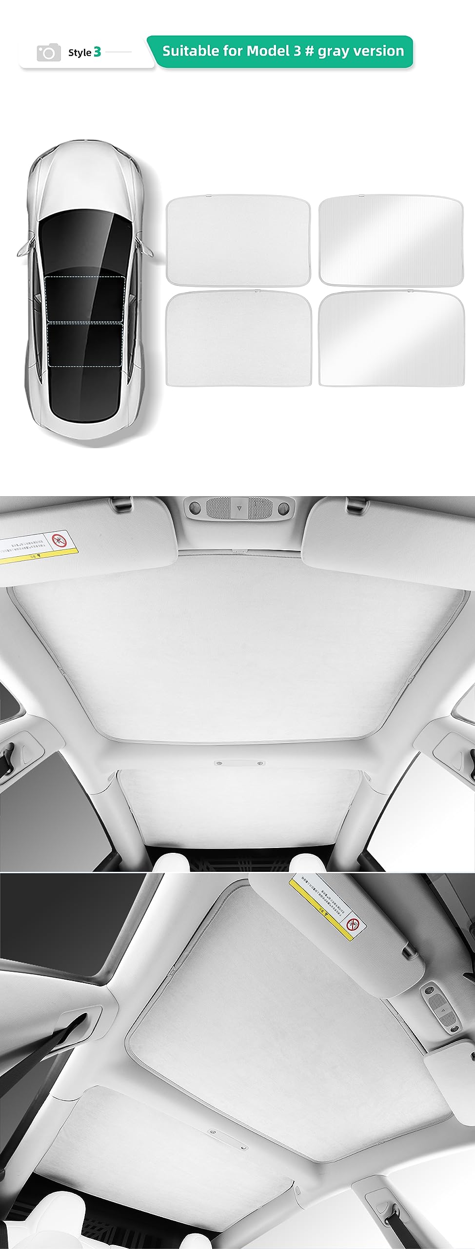 LUCKEASY Car Glass Roof Sunshades Upgraded for Tesla Model 3 Thickened ...