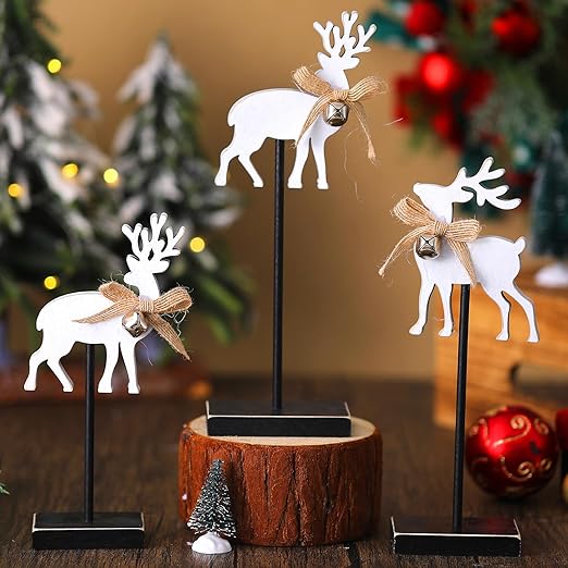 Amazon.com: 3 Pieces Christmas Reindeer Wooden Tabletop Decor Winter ...