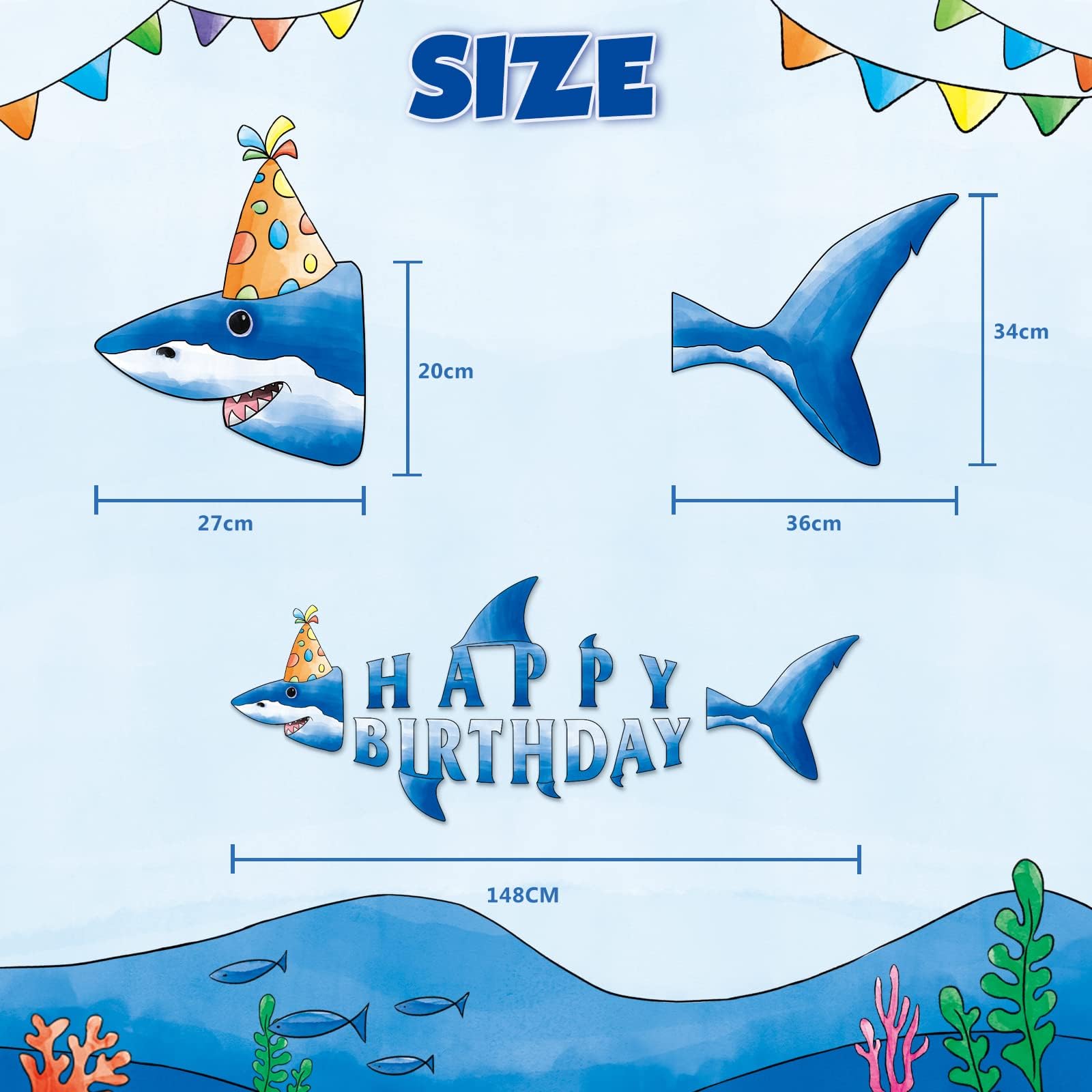 Snapklik.com : WERNNSAI Shark Happy Birthday Banner - Pre-strung Shark ...