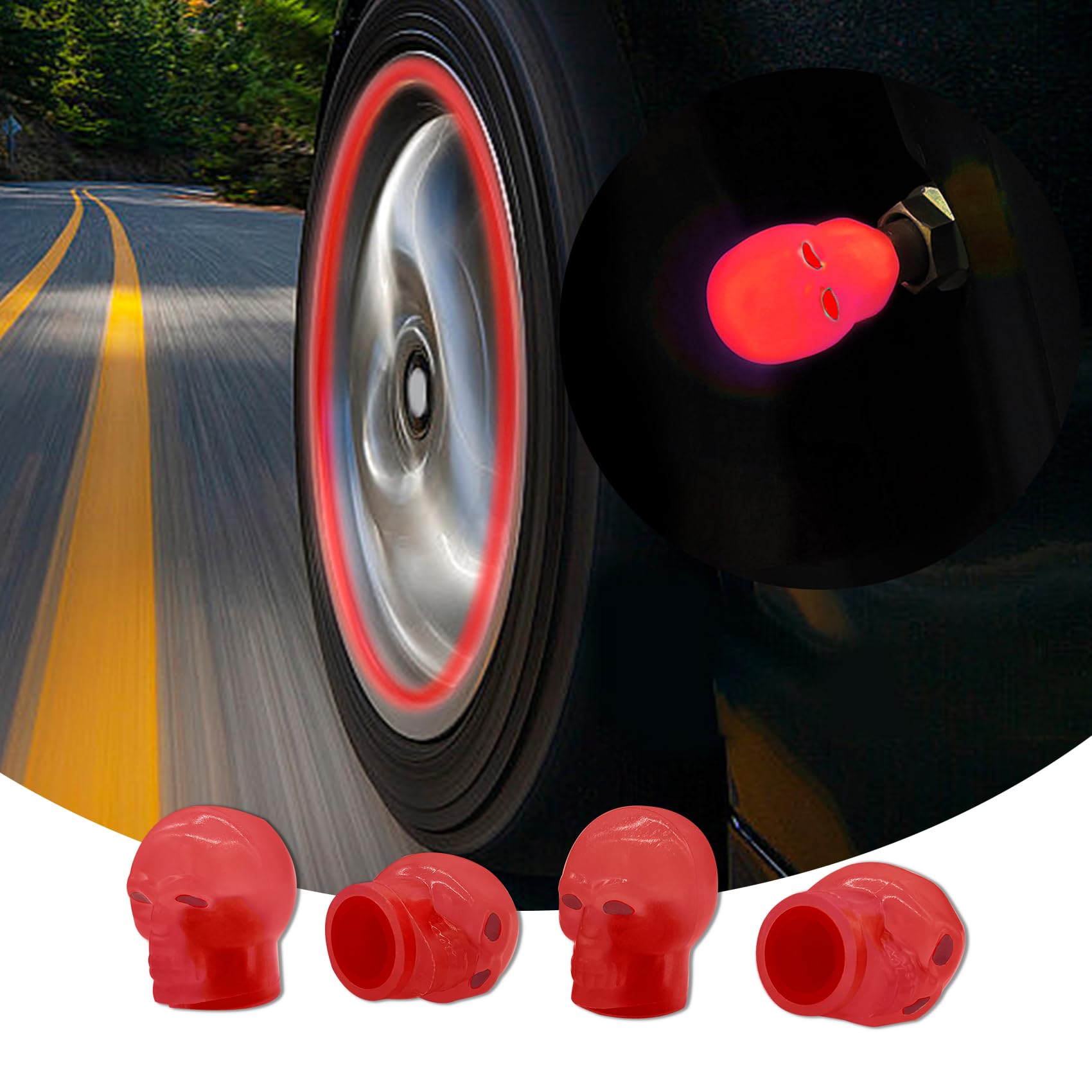 Amazon.com: 4 Pcs Luminous Skull Tire Air Valve Stem Caps, Tire Valve ...
