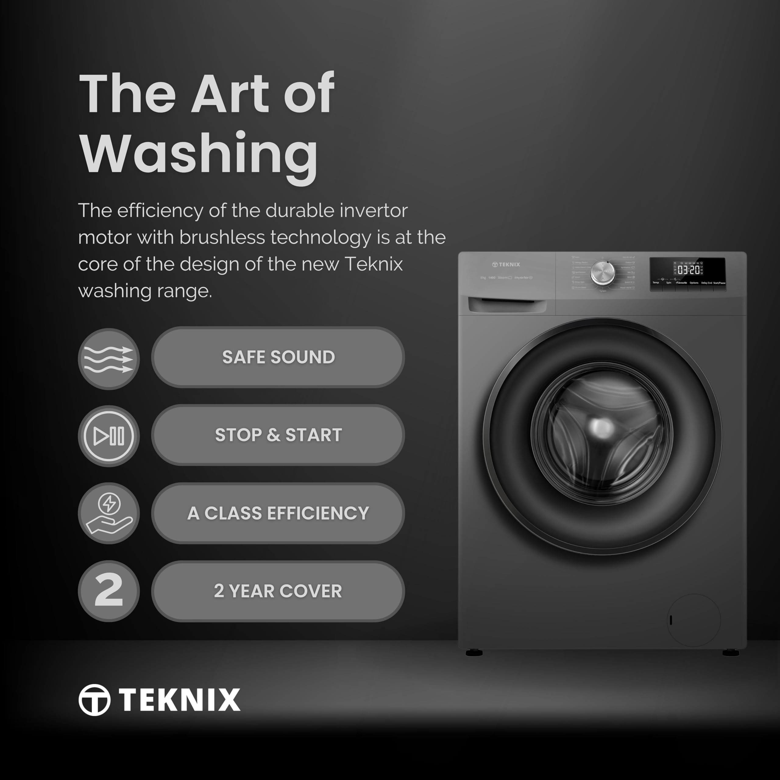 Teknix 8kg Freestanding Washing Machine – Quick 15/30/49 Min Wash, A ...