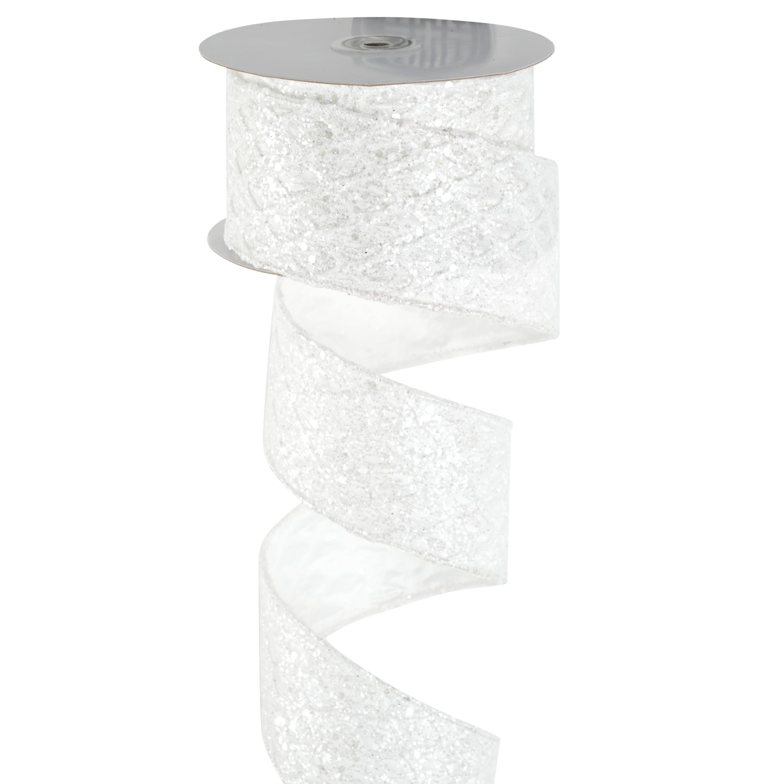 Amazon.com: LIZLOVESS White Christmas Ribbon 2.5" Glitter Mesh Wired ...