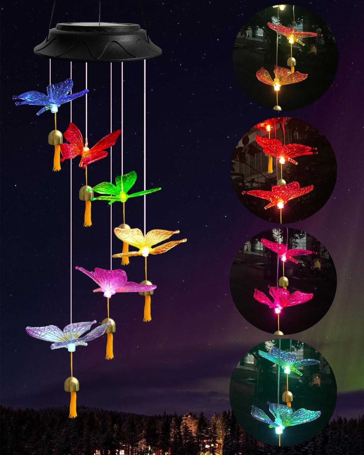 Amazon.com : Solar Wind Chimes Outdoor, Butterfly Bell Color Changing ...