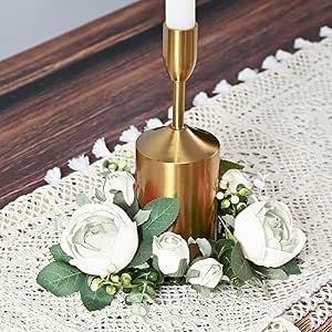 Amazon.com: Rose Mini Candle Rings Wreath,Valentines Day Artificial ...