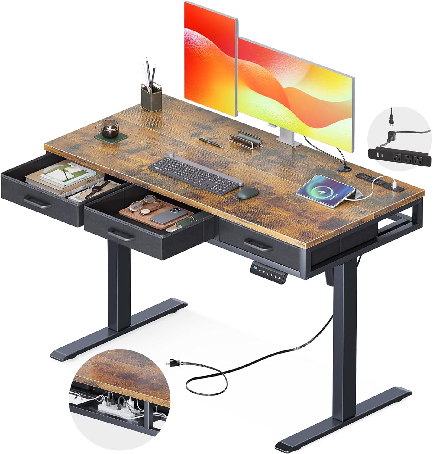 AODK Electric Standing Desk with Drawers, 47 Inch Height Adjustable ...