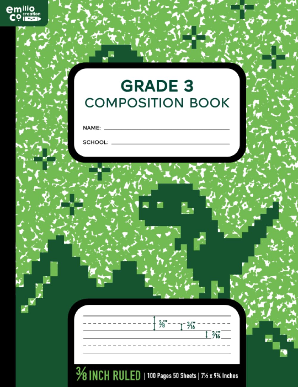 Grade 3 Composition Book, Ruled Writing Paper, 3/8 Inch Ruled Dotted ...
