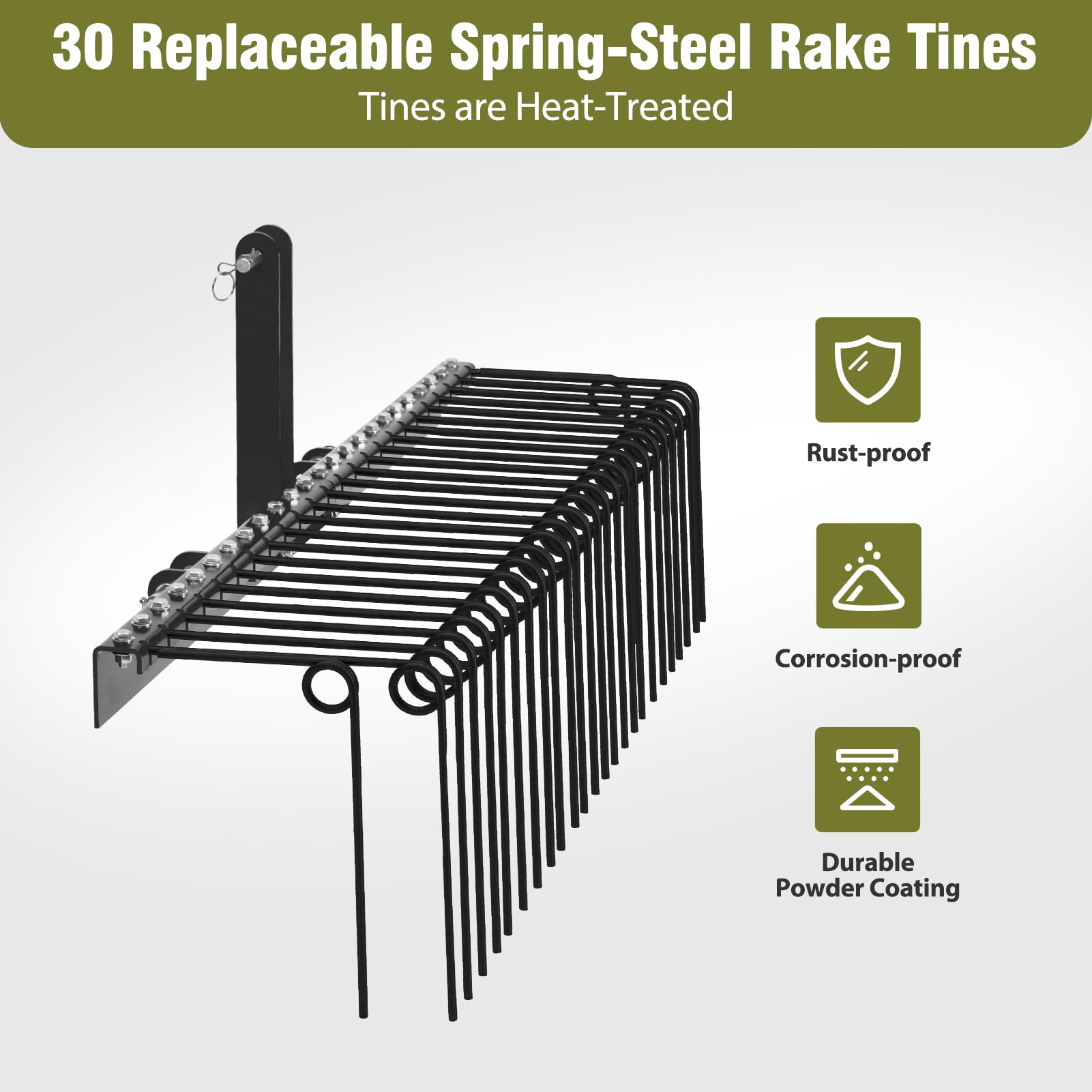 Snapklik.com : 72 Inch Pine Straw Rake, 30 Coil Spring Tines Durable ...