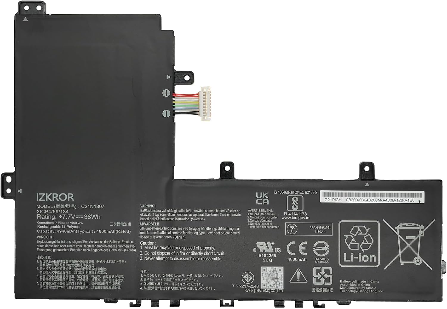 Amazon.com: IZKROR C21N1807 38Wh Battery Replacement for ASUS C223NA ...