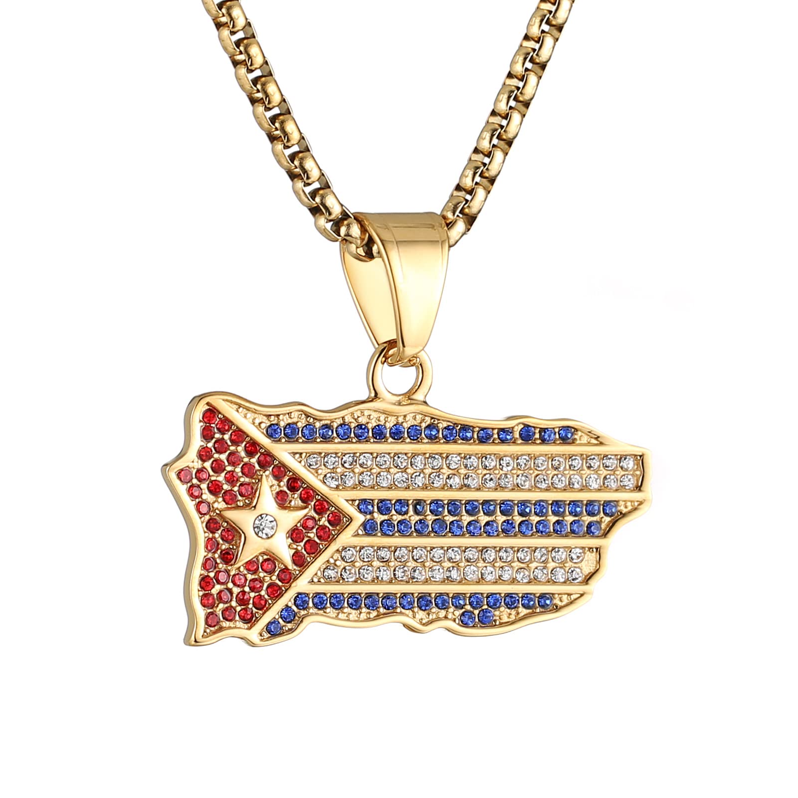 AsAlways 18K Gold Plated Cuba Flag Pendant Inlay CZ Vintage Hip Hop ...
