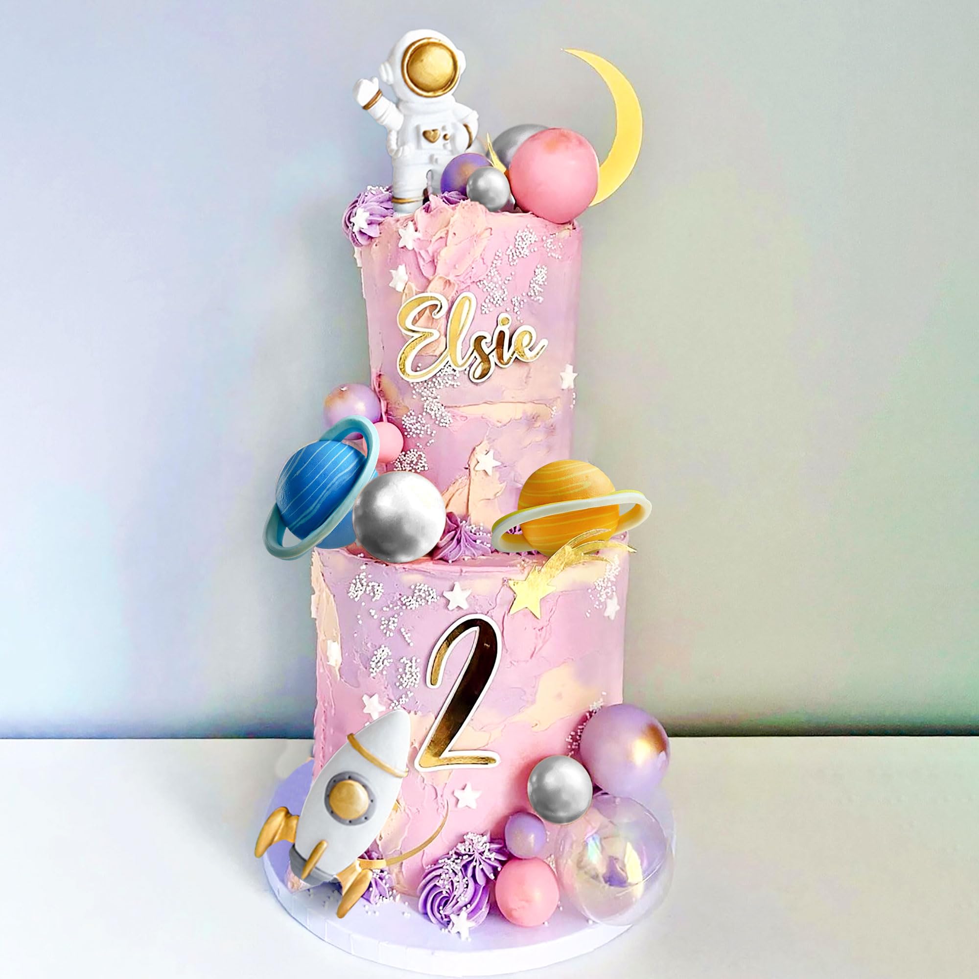 Snapklik.com : Pink Space Cake Toppers Outer Space Astronaut Rocket ...