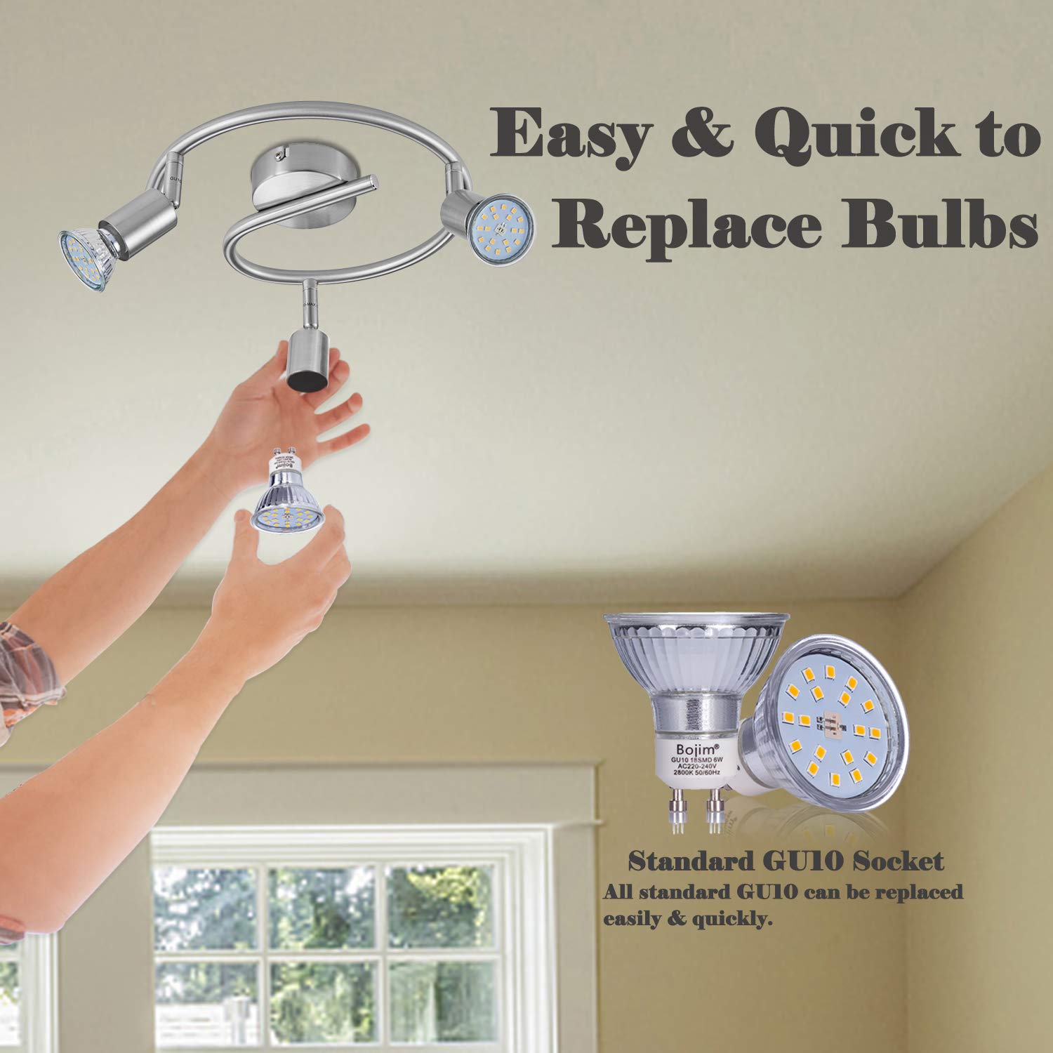 Bojim LED Ceiling Spot Light, 3 Spot Ceiling Light Rotatable 230V 3 LED ...