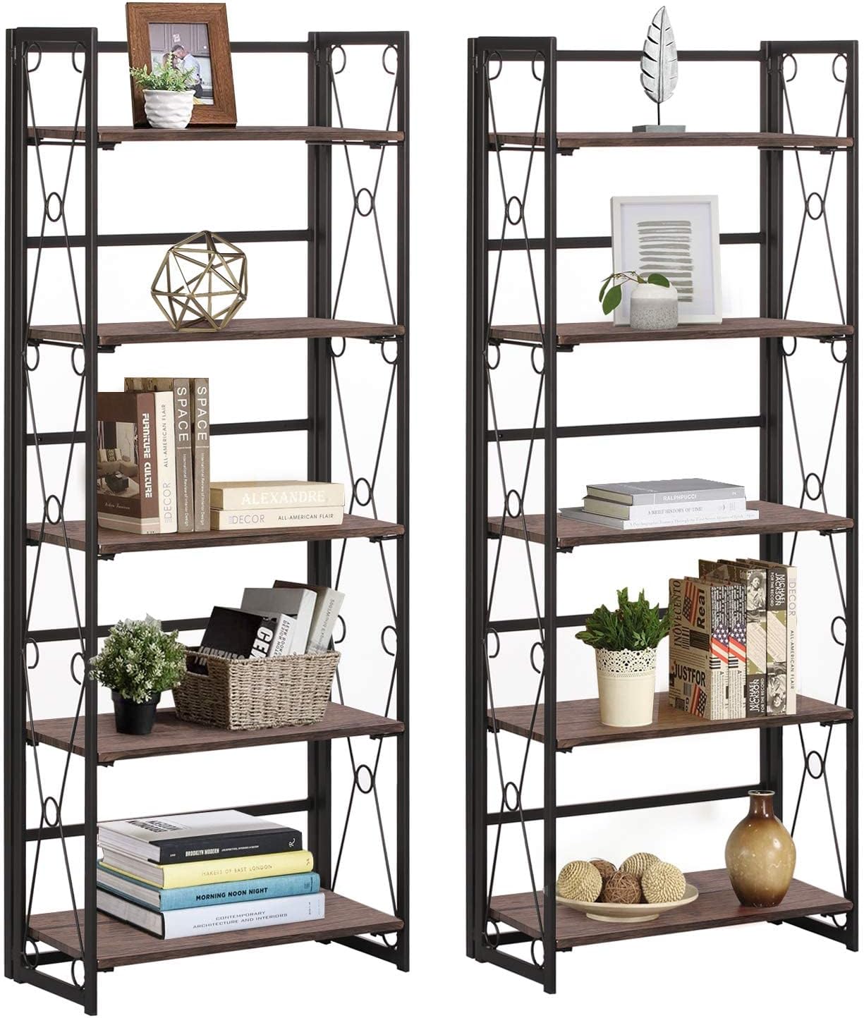 Amazon.com: VECELO Folding Bookshelf,5 Shelf Bookcase No Assembly ...