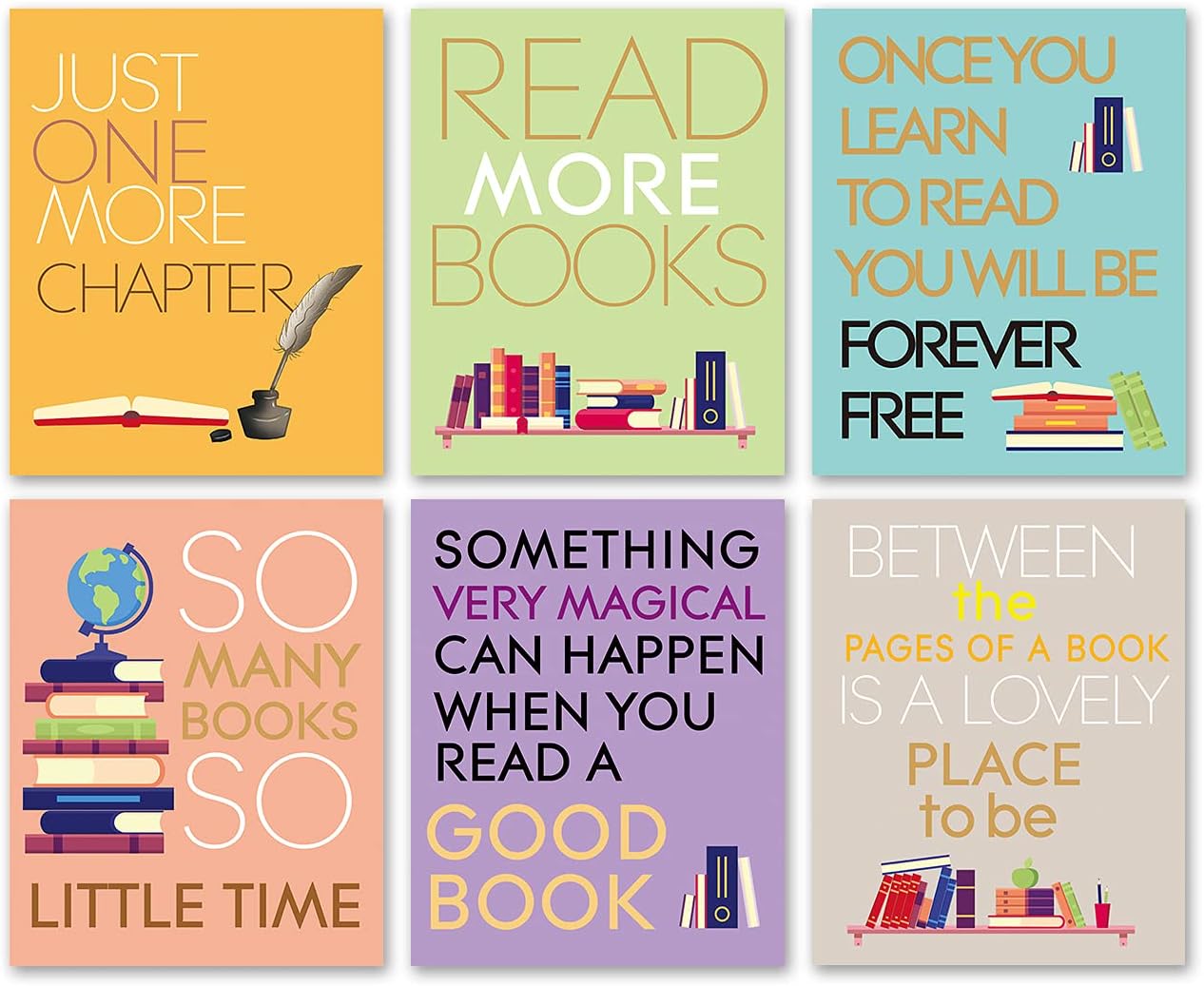 Reading Quotes Wall Art Prints Set of 4 8x10 Unframed for Kids Teens ...