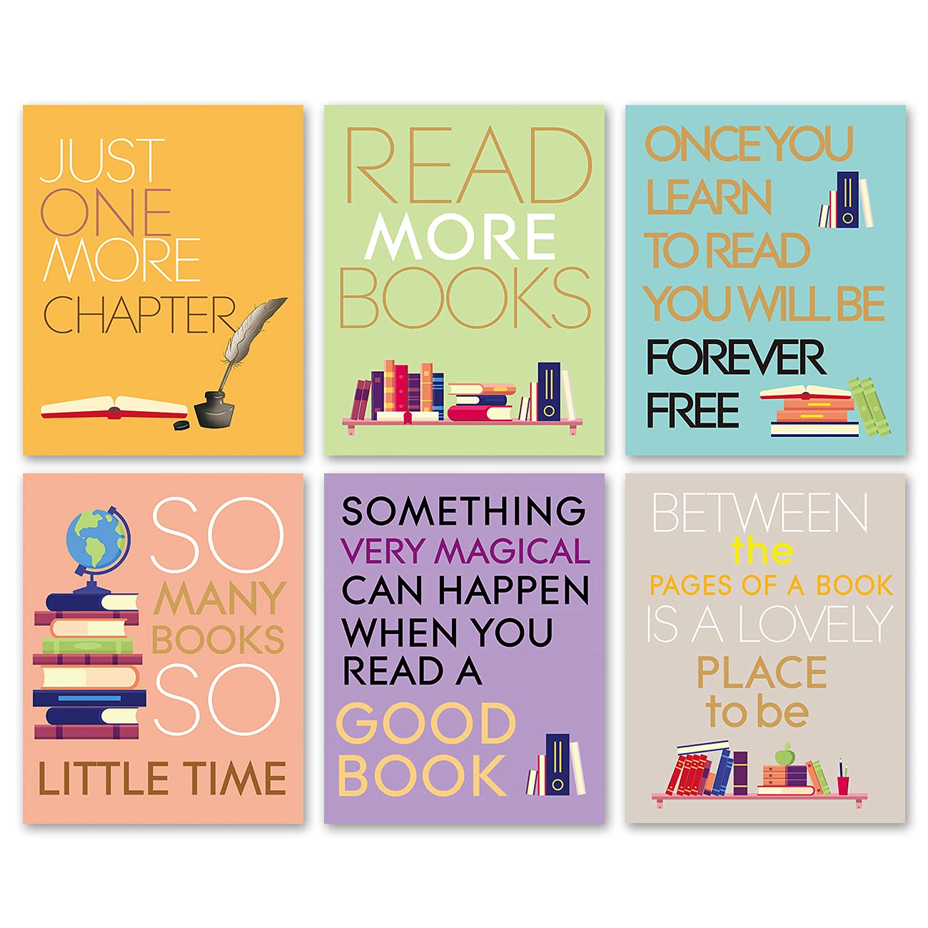 Buy Reading Quotes Wall Art Prints Set of 4 8x10 Unframed for Kids ...
