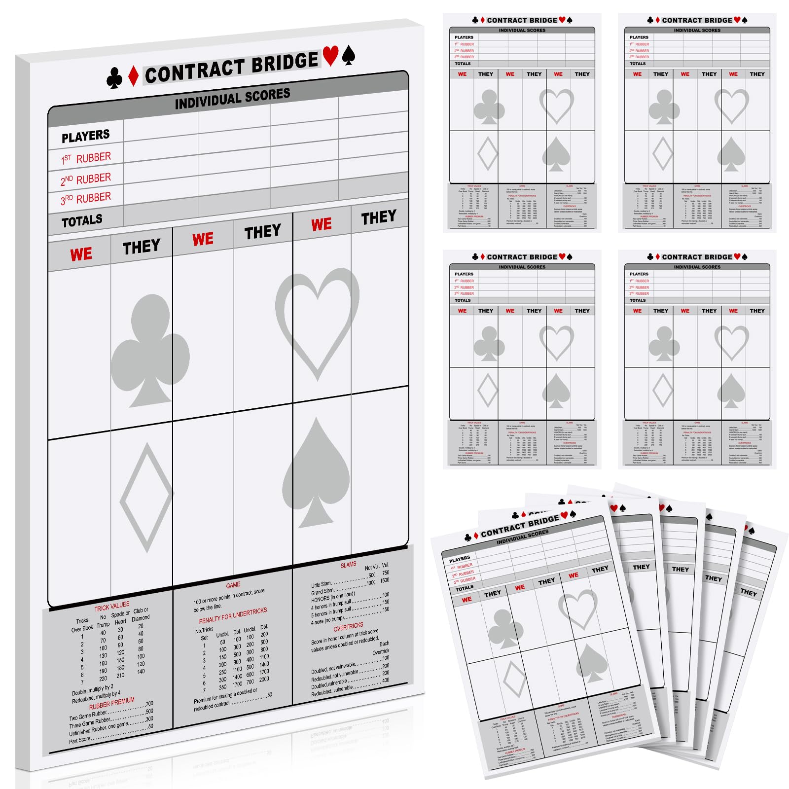 Amazon.com: Moinchore 5 Pcs Bridge Score Pads 250 Sheets Bridge Score ...