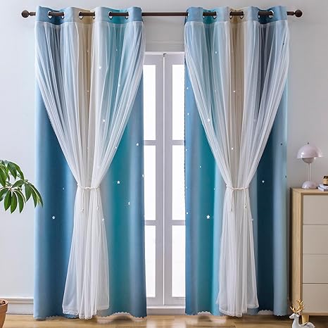 Amazon.com: indistar Star Blackout Curtains for Girls Kids Bedroom ...