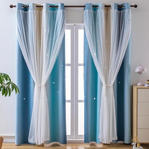 Amazon.com: indistar Star Blackout Curtains for Girls Kids Bedroom ...