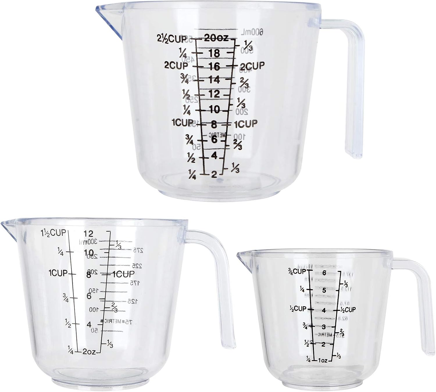 3Pcs Clear Plastic Measuring Jugs Pouring Set 150ml 300ml 600ml for ...