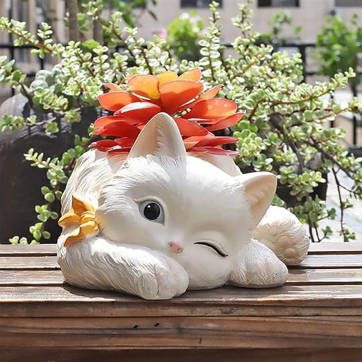 Amazon.com: Uniboho Cat Planter for Indoor Outdoor Plants - Cute Plant ...