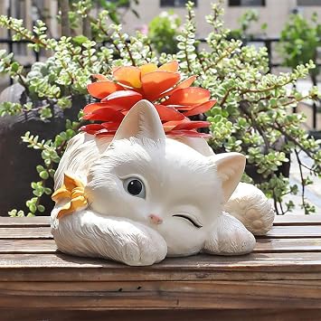 Amazon.com: Uniboho Cat Planter for Indoor Outdoor Plants - Cute Plant ...