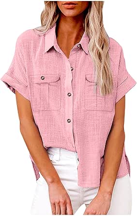 Amazon.com: Generic Womens Short Sleeve Button Down Shirts Summer ...