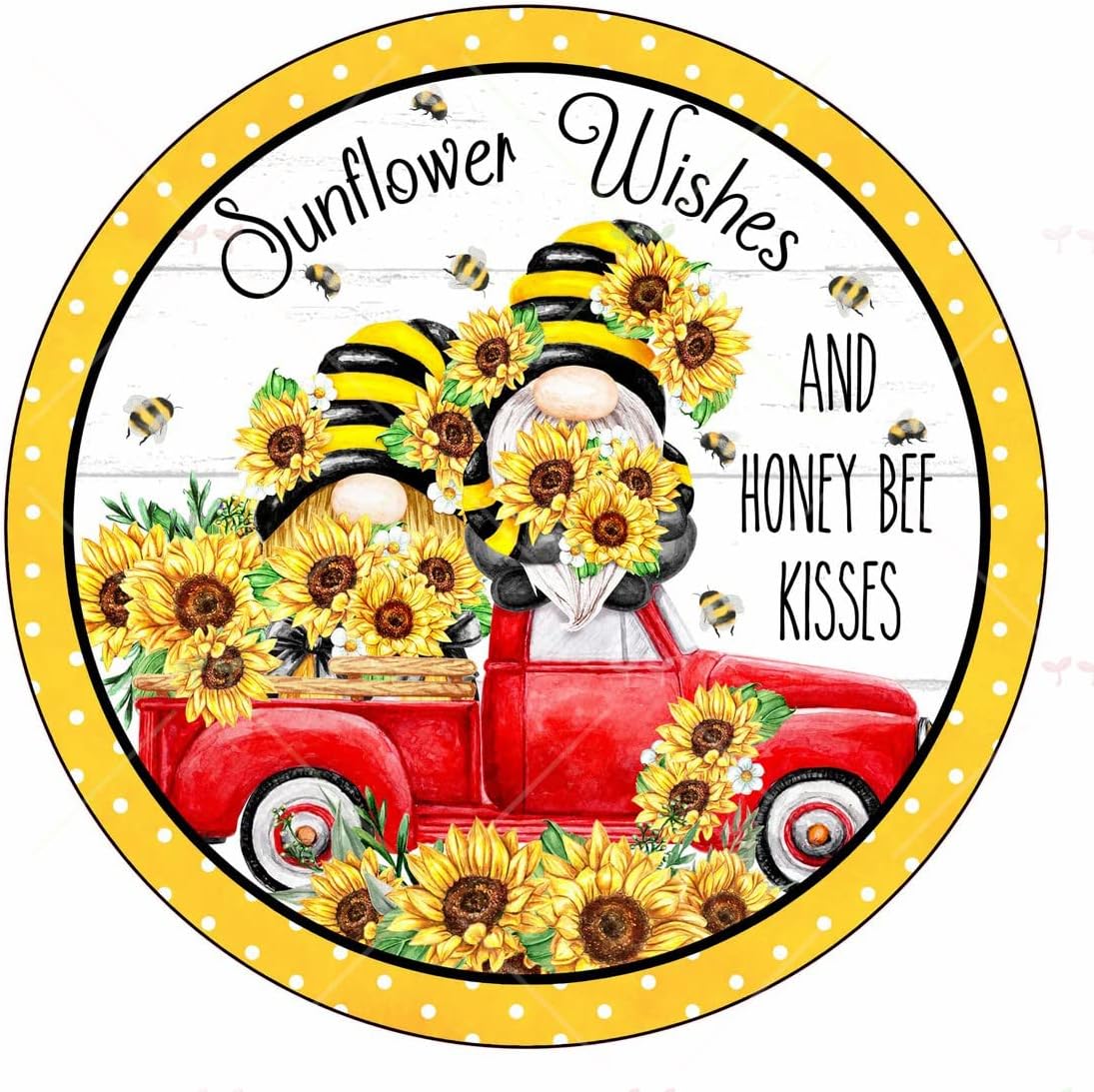 Amazon.com: Sunflower Wishes Gnome Bee Sign Wreath Sign Wreath Center ...