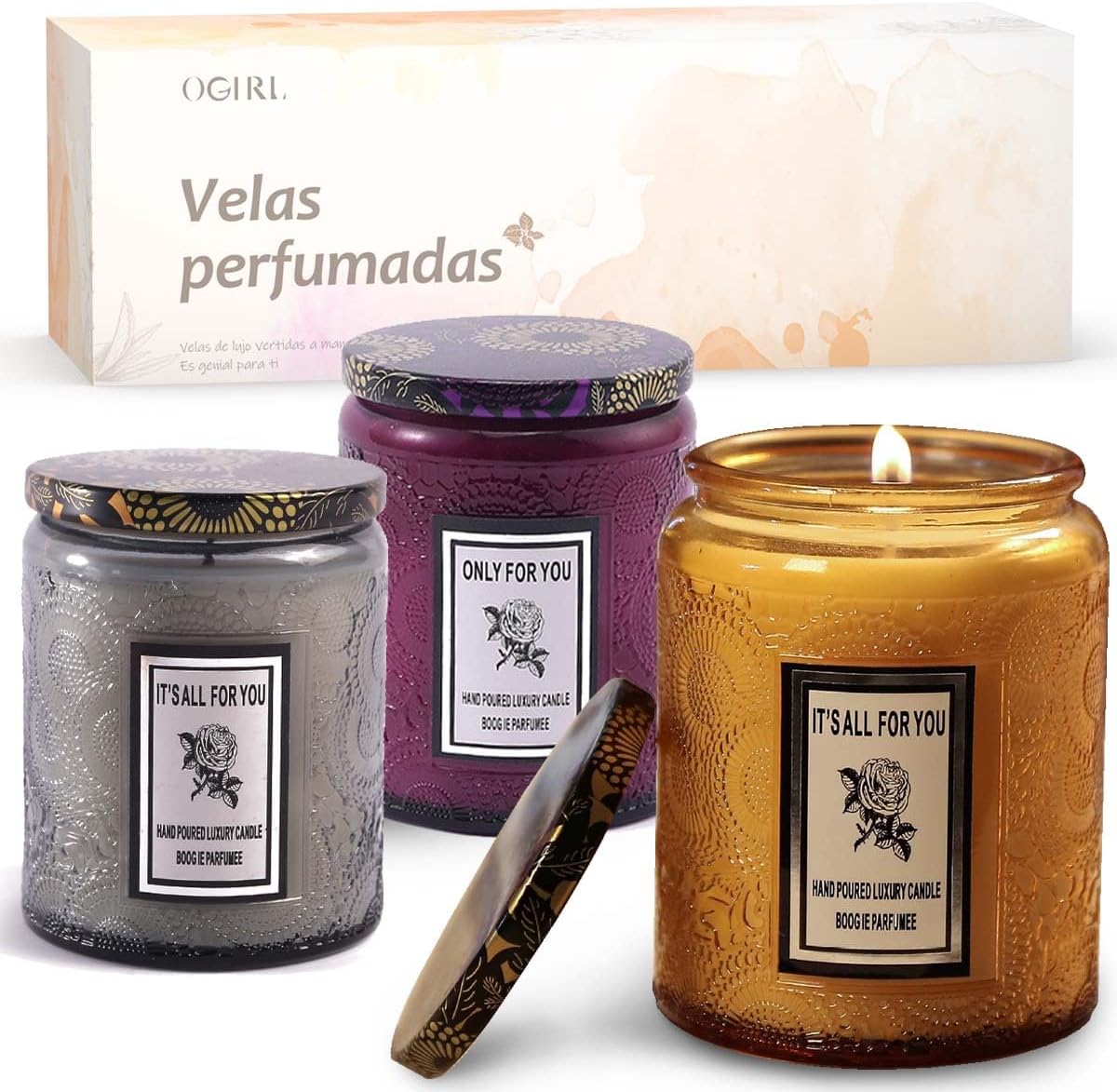 Velas Aromaticas,Juego de 3 Piezas（12.7 Oz）Vela de Aromaterapia ...