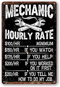 Amazon.com: Mechanic Hourly Rate Reproduction Tin Sign Mechanic Shop ...