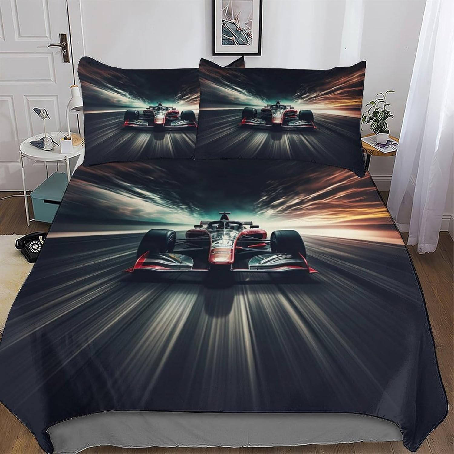 LCWWW F1 Racing Duvet Cover 3PCs, 3D Bedding Sets Microfiber Quilt ...