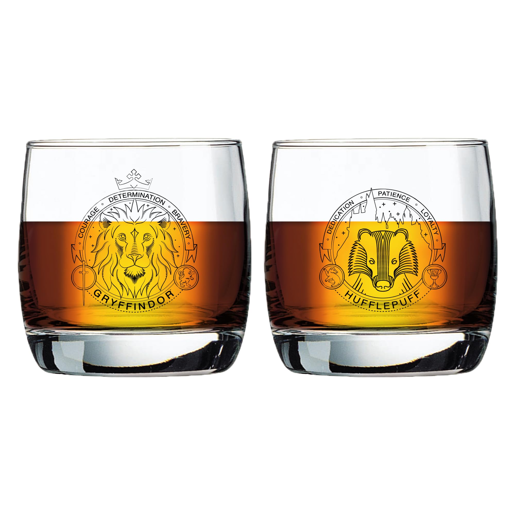Harry Potter Whiskey Glasses Gryffindor and Hufflepuff 10 Oz - 2 Pack ...