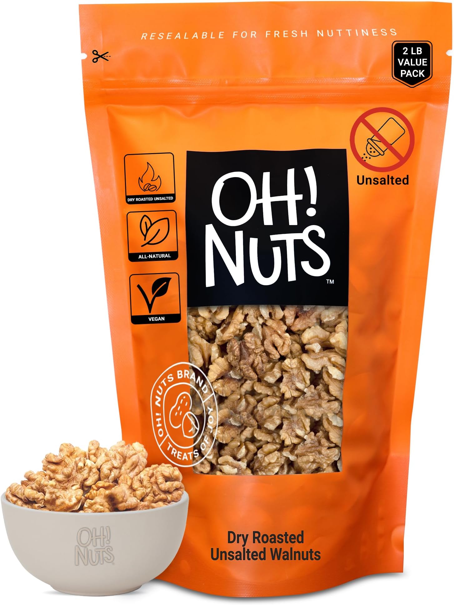 Amazon.com : Oh! Nuts Walnuts - Dry Roasted Unsalted - 2 lb - Packed in ...