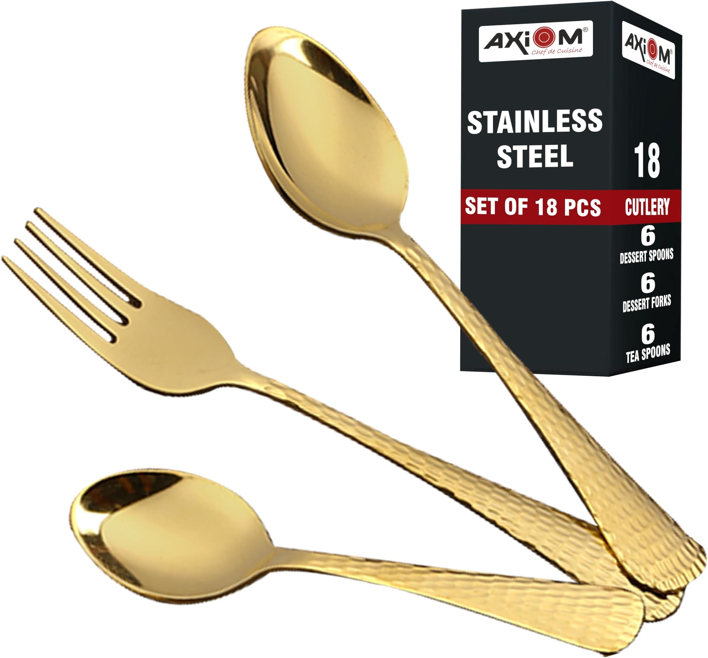 AXIOM Stainless Steel Golden Cutlery Set. 24 Pieces Luxurious Spoons ...