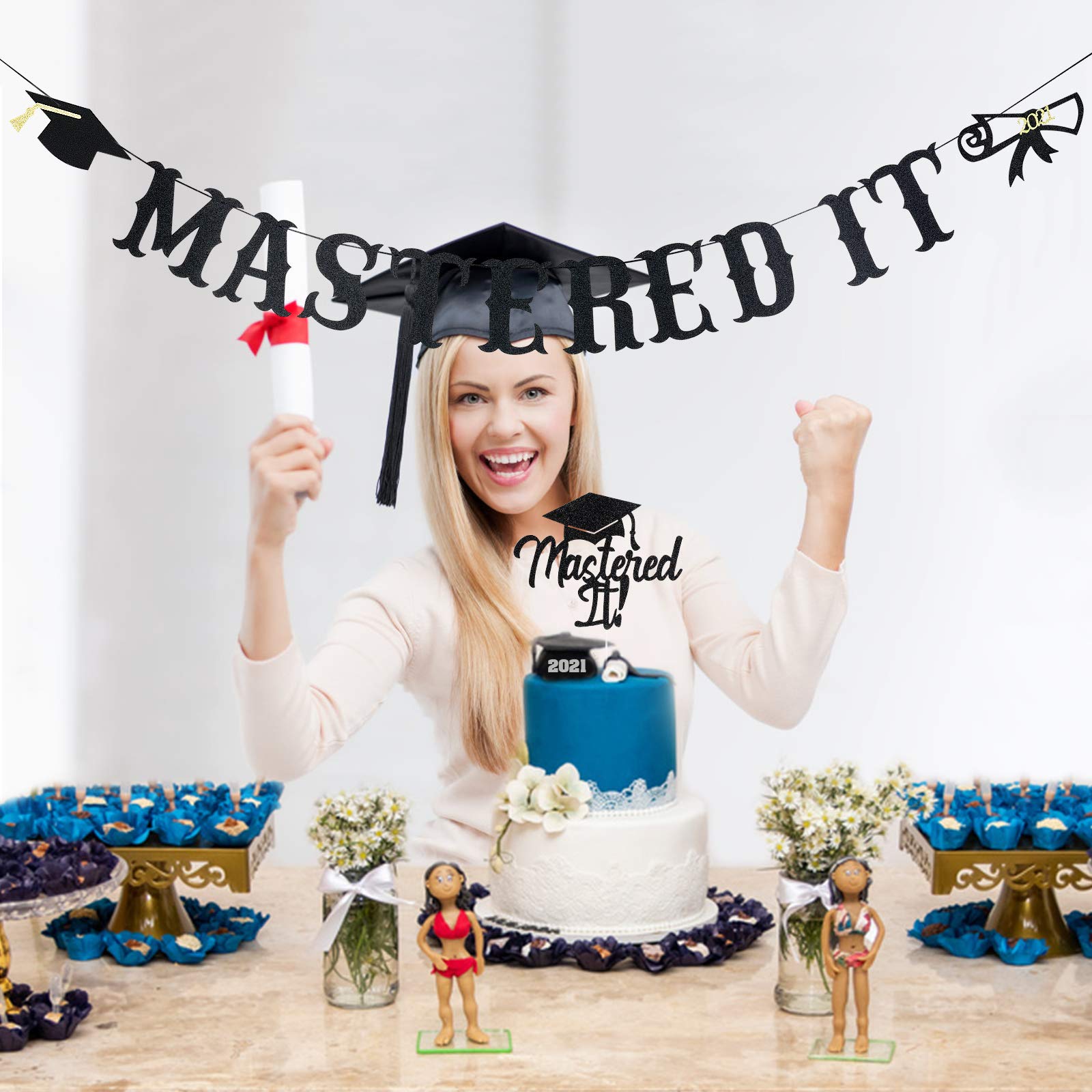 Mastered It Banner Black Glitter and Mastered It Cake Topper Black ...