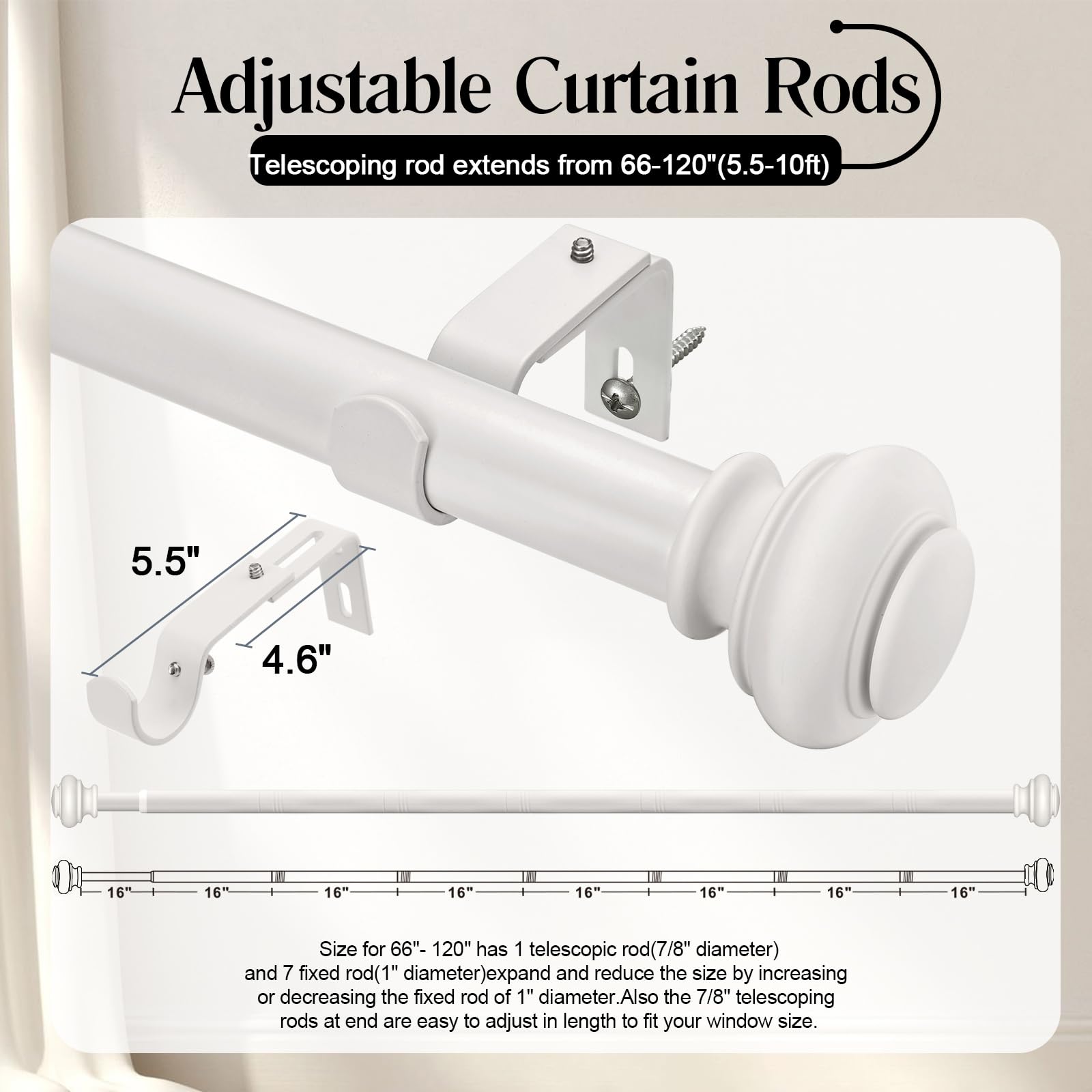 Snapklik.com : SIMEWIN Heavy Duty Window Curtain Rods, 66-120 Inches ...