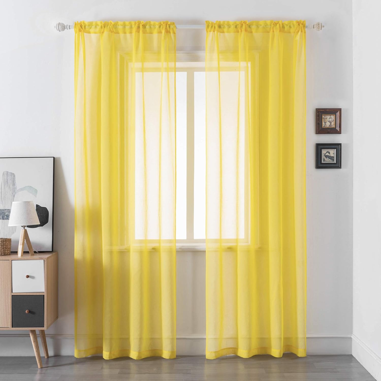 Amazon.com: DUALIFE Bright Yellow Sheer Curtains 84 Inch Length ...