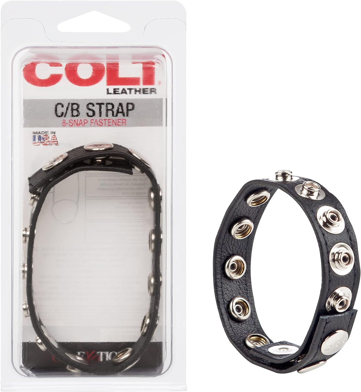 Amazon.com: CalExotics COLT 8-Snap Fastener Leather Strap, Penis Ring ...