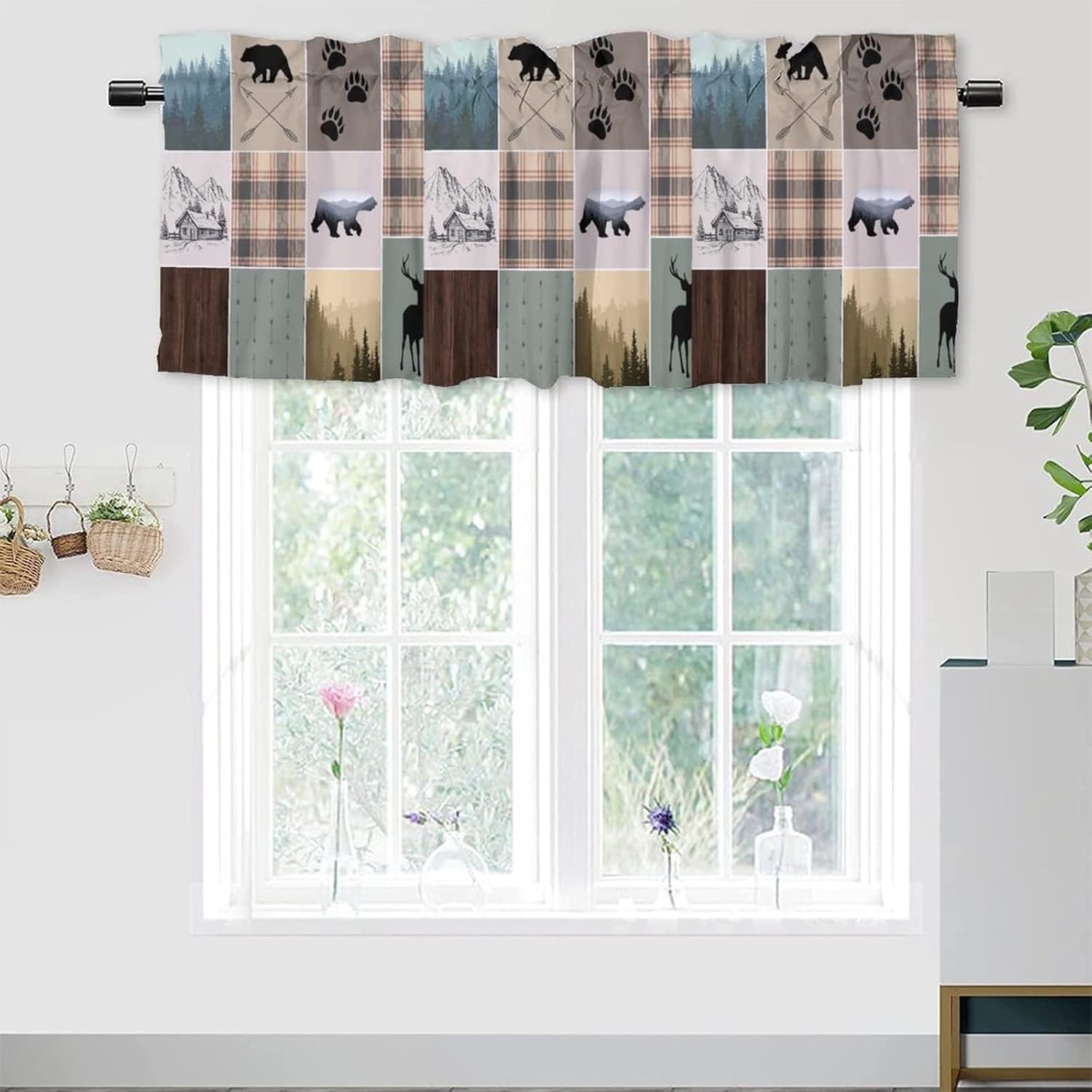 Amazon.com: Cabin Retro Rustic Lodge Kitchen Valances for Windows Bear ...