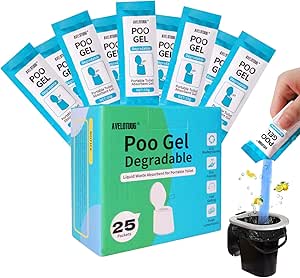 Portable Toilet Absorbent Gel Powder, 25 Pack Poo Gel for Camping Toilet Solid Waste and Urine ...